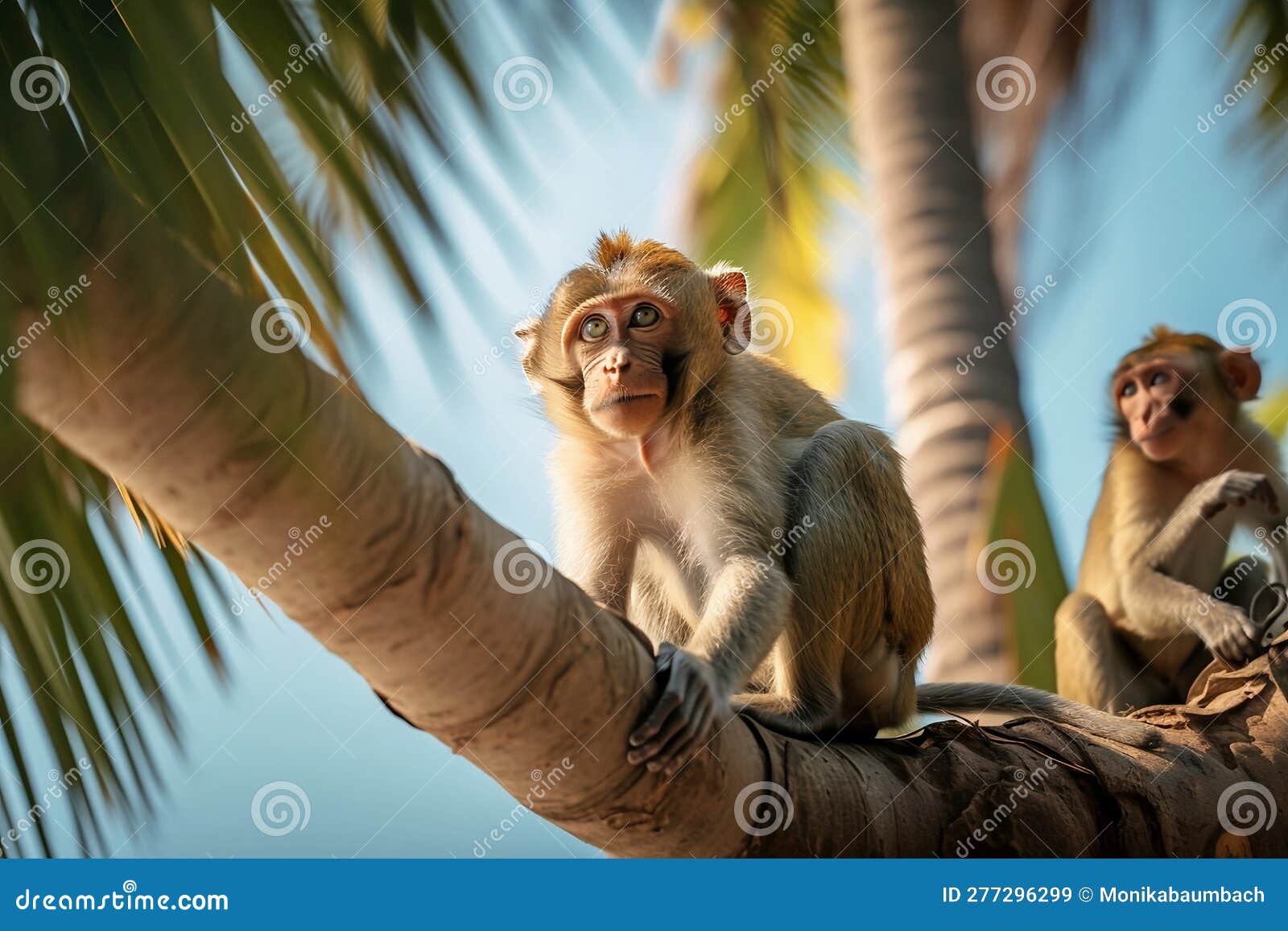 Macaques Monkey in Coconut Palm Tree. Generative AI Stock Illustration ...