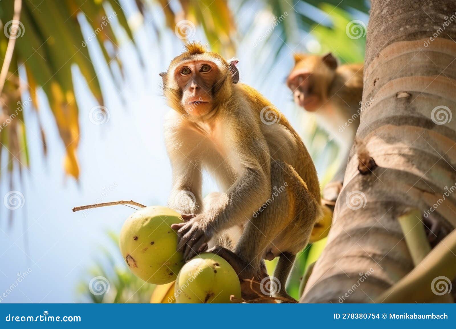 Macaques Monkey with Coconut in Palm Tree. Generative AI Stock ...
