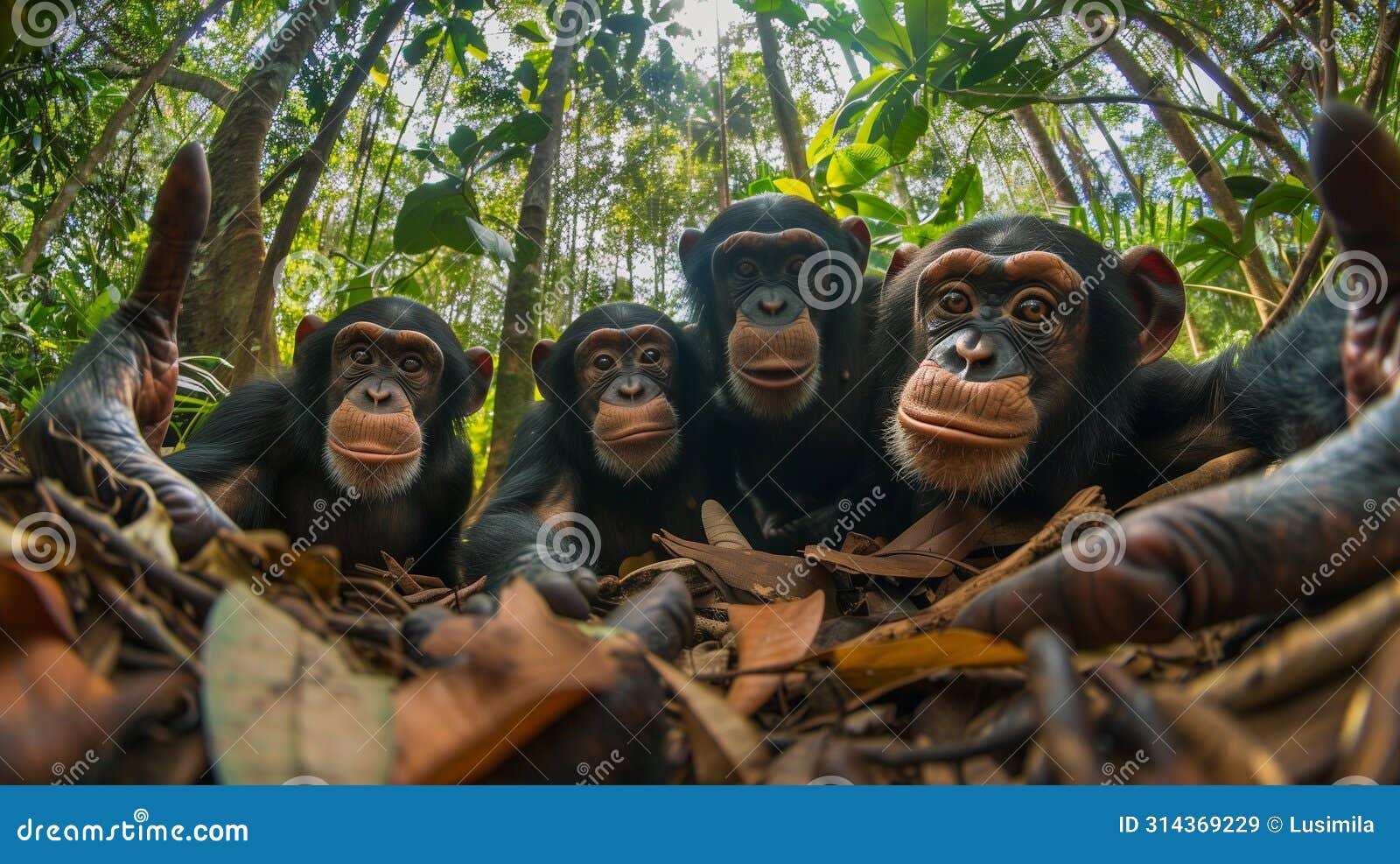 Macaques taking selfie stock image. Image of banana - 314369229