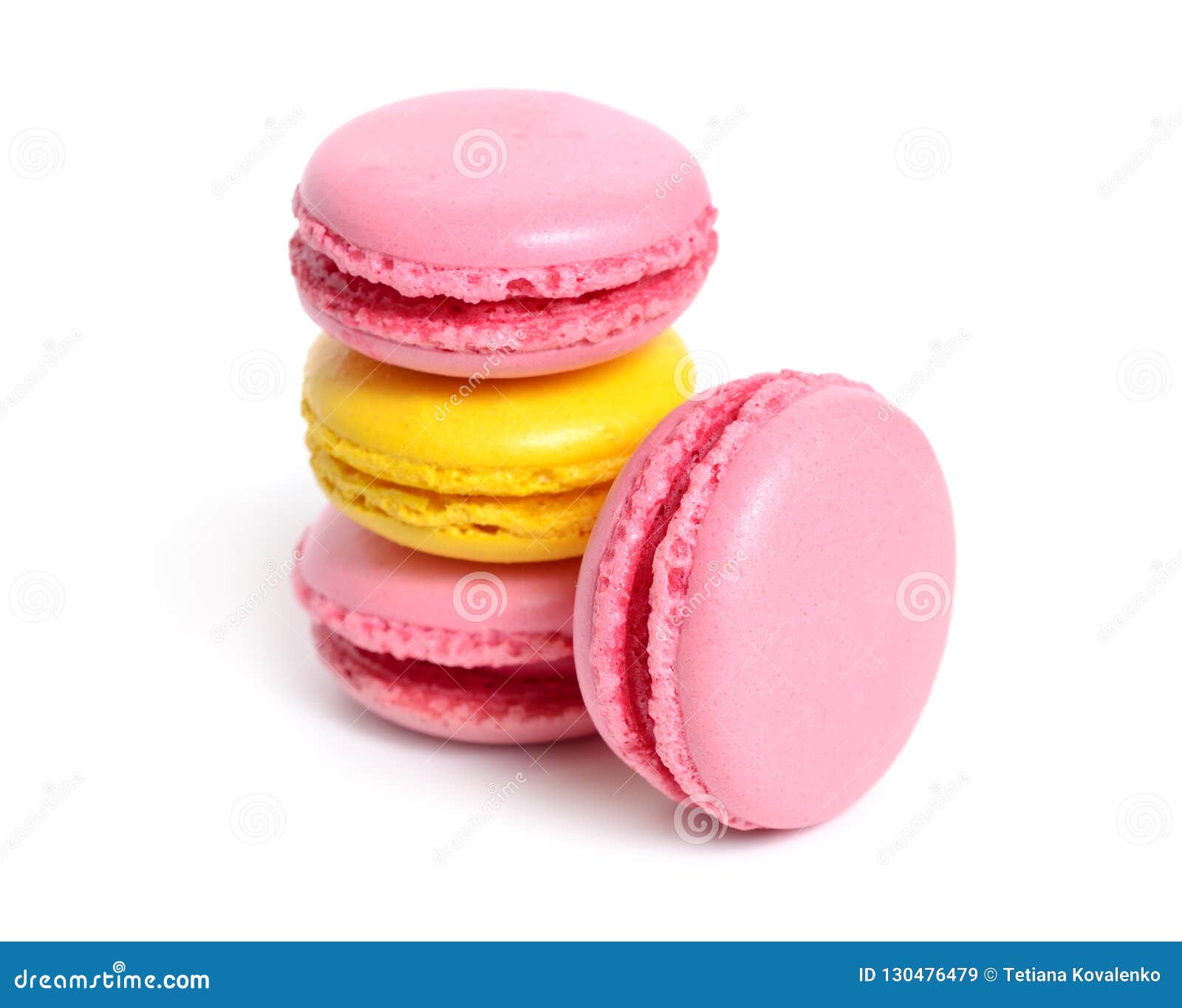 A Macaron or French Macaroon. Small Present with Yellow and Pink Stock ...