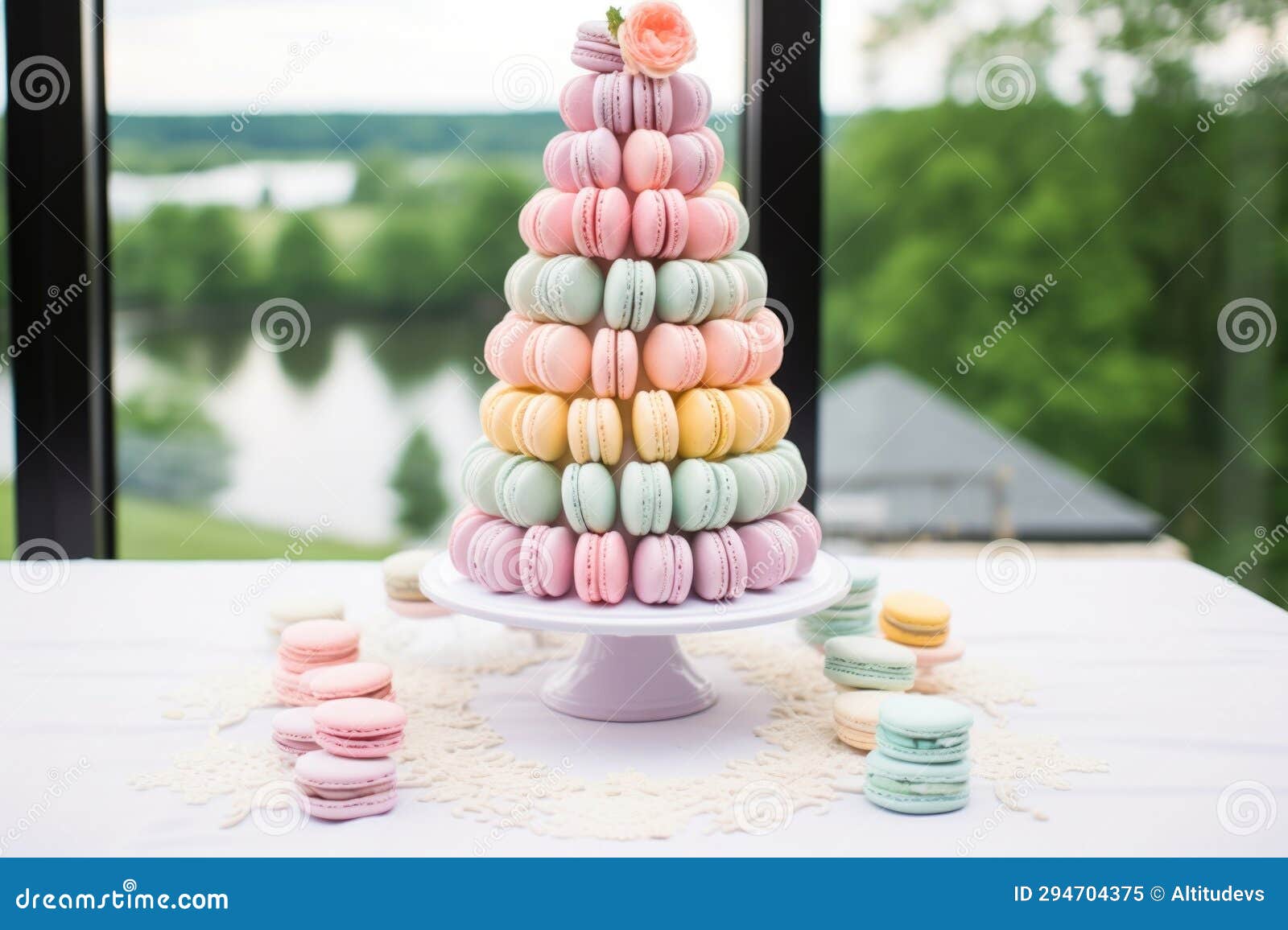 A Macaron Tower Wedding Cake in Pastel Colors Stock Image - Image of ...