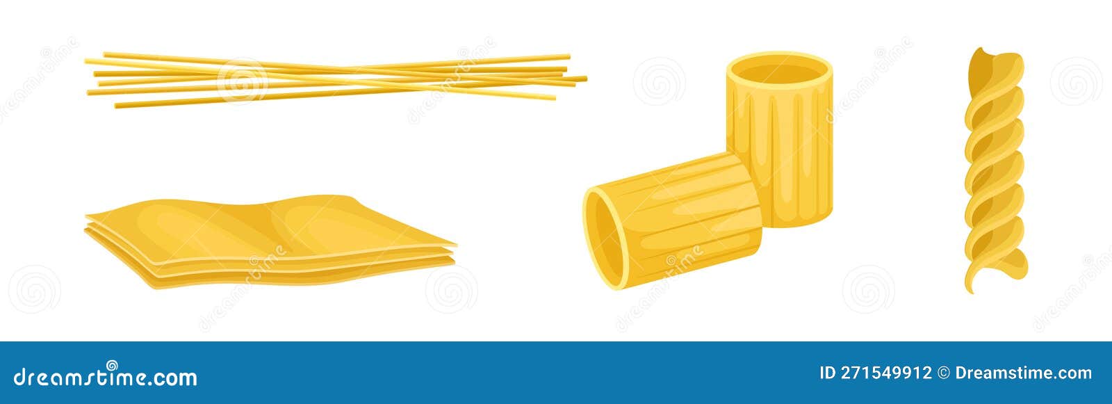 Macaroni As Dry Shaped Pasta Made with Durum Wheat Vector Set Stock ...