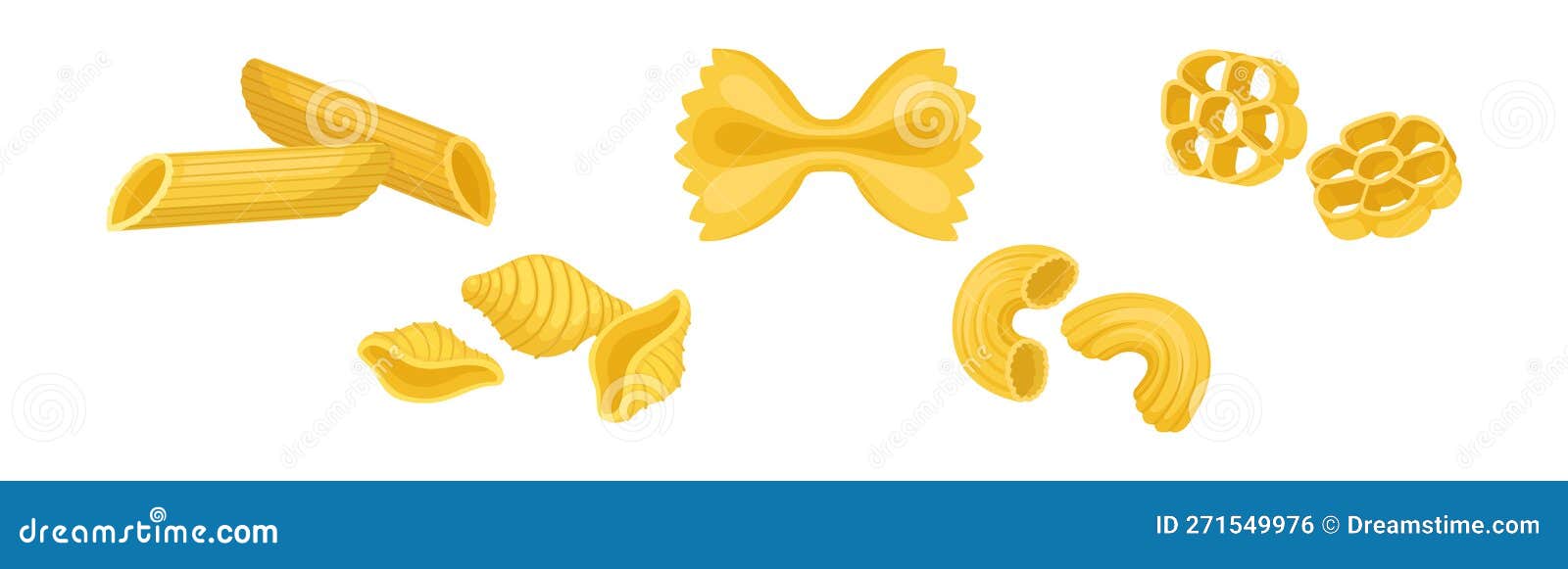 Macaroni As Dry Shaped Pasta Made With Durum Wheat Vector Set ...