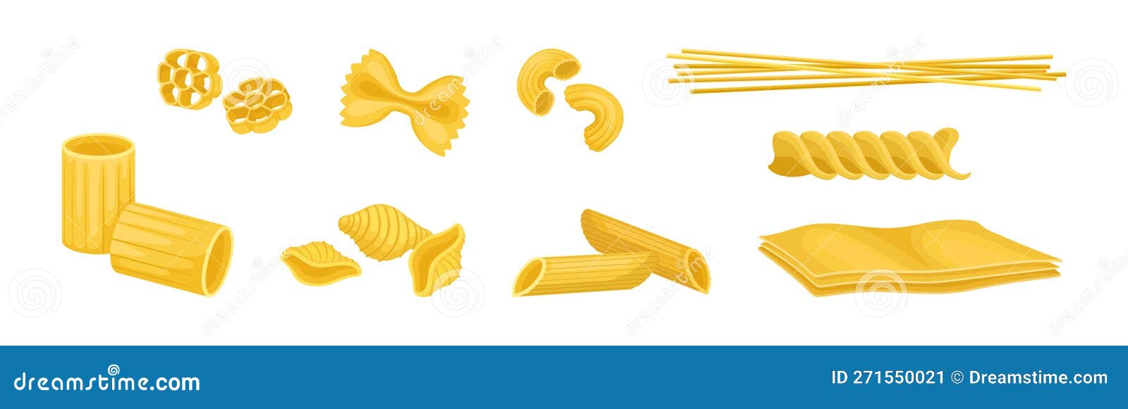 Macaroni As Dry Shaped Pasta Made with Durum Wheat Vector Set Stock ...