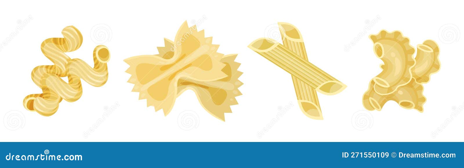 Macaroni As Dry Shaped Pasta Made With Durum Wheat Vector Set ...