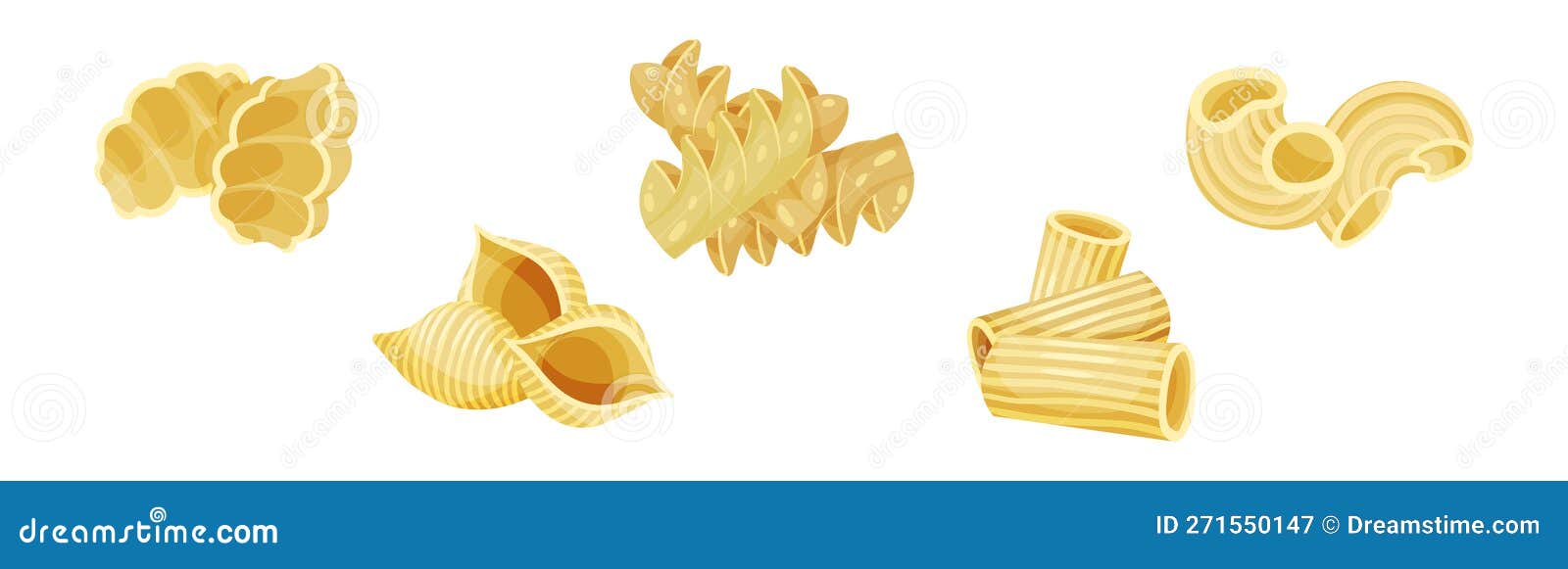 Macaroni As Dry Shaped Pasta Made With Durum Wheat Vector Set ...