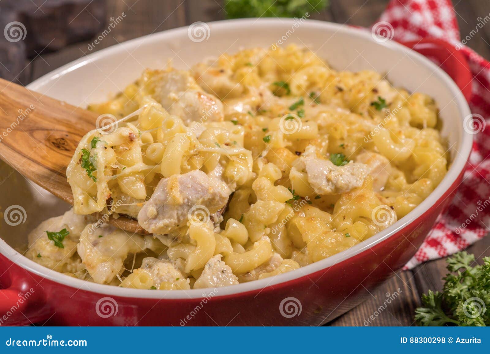 Macaroni with Cheese, Chicken Stock Photo - Image of casserole, cheesy ...