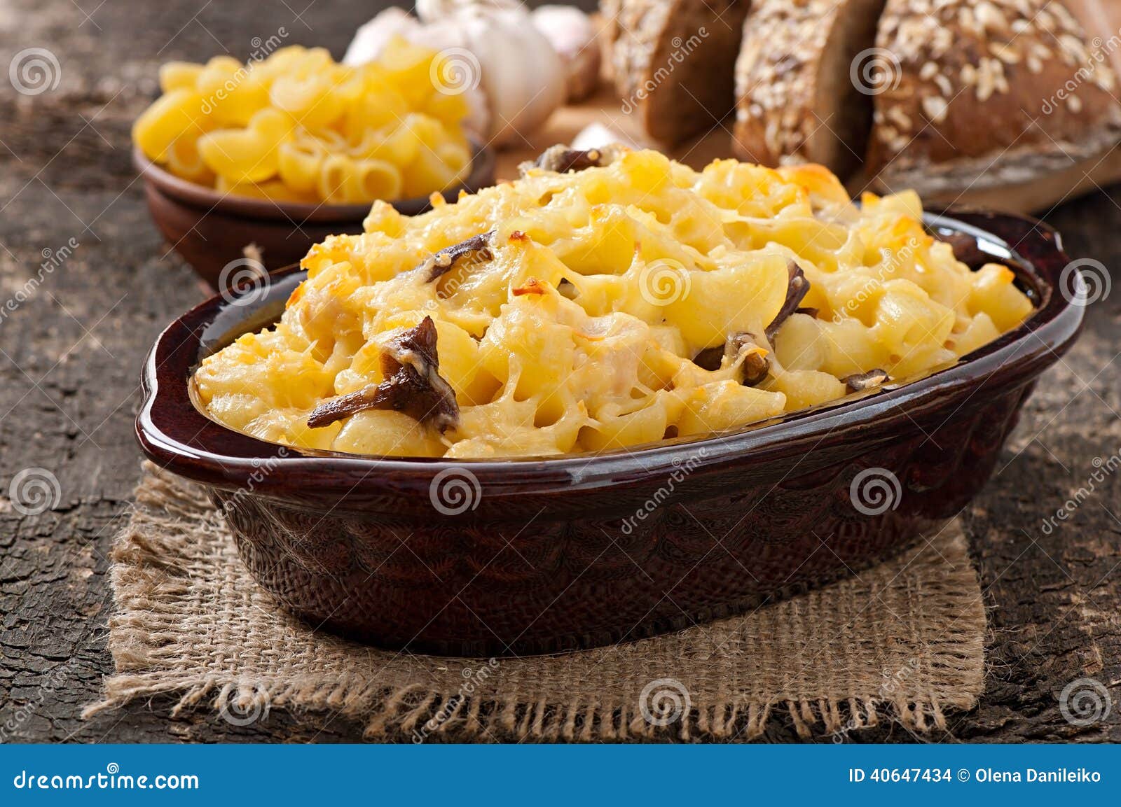 Macaroni with Cheese, Chicken and Mushrooms Stock Photo - Image of ...