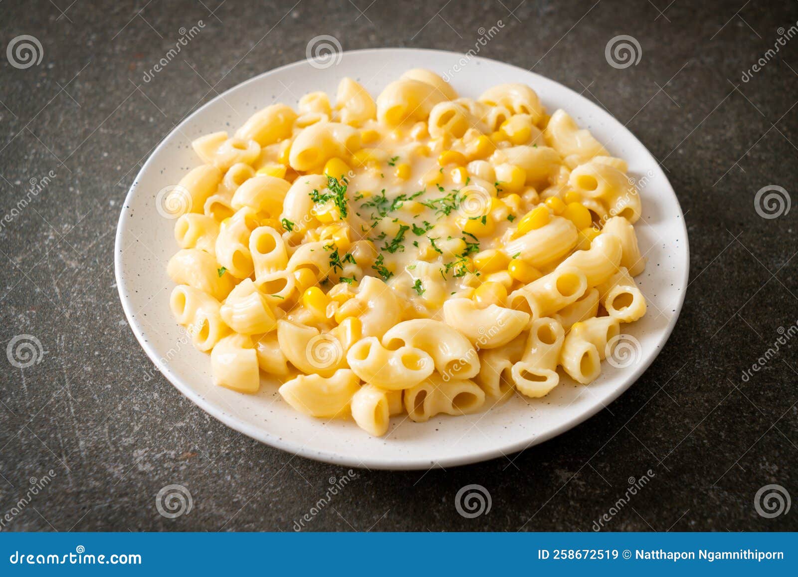 Macaroni Creamy Corn Cheese on Plate Stock Image - Image of plate ...