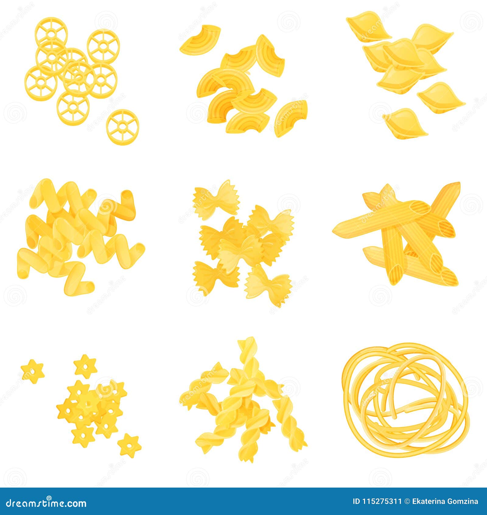 Macaroni In Different Shapes. Sticker Bookmark Cartoon Vector ...