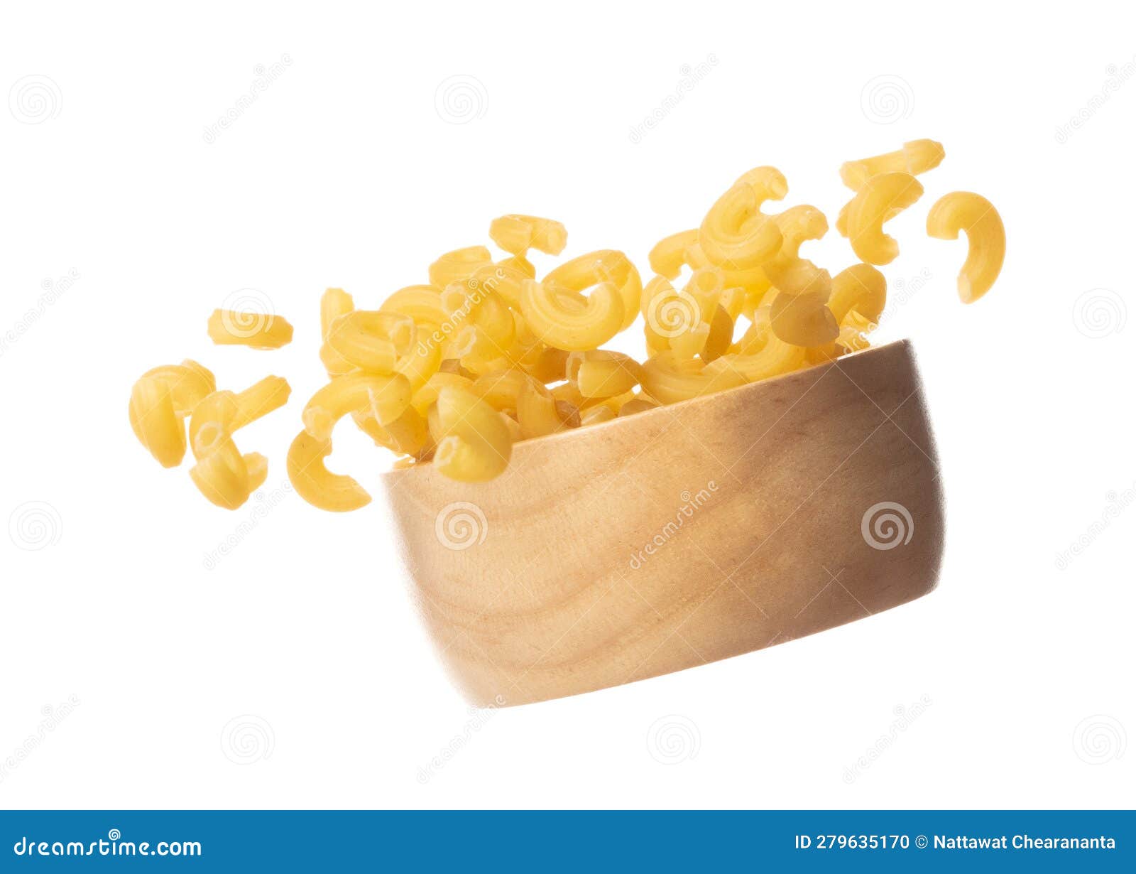 Macaroni Fall on Wooden Bowl, Yellow Macaronis Pasta Float Explode ...