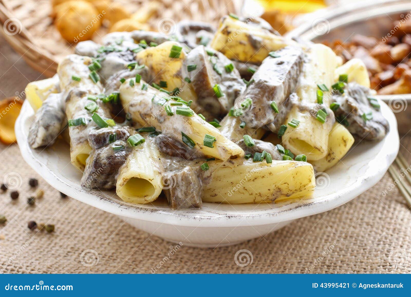 Macaroni with mushrooms stock image. Image of kitchen - 43995421