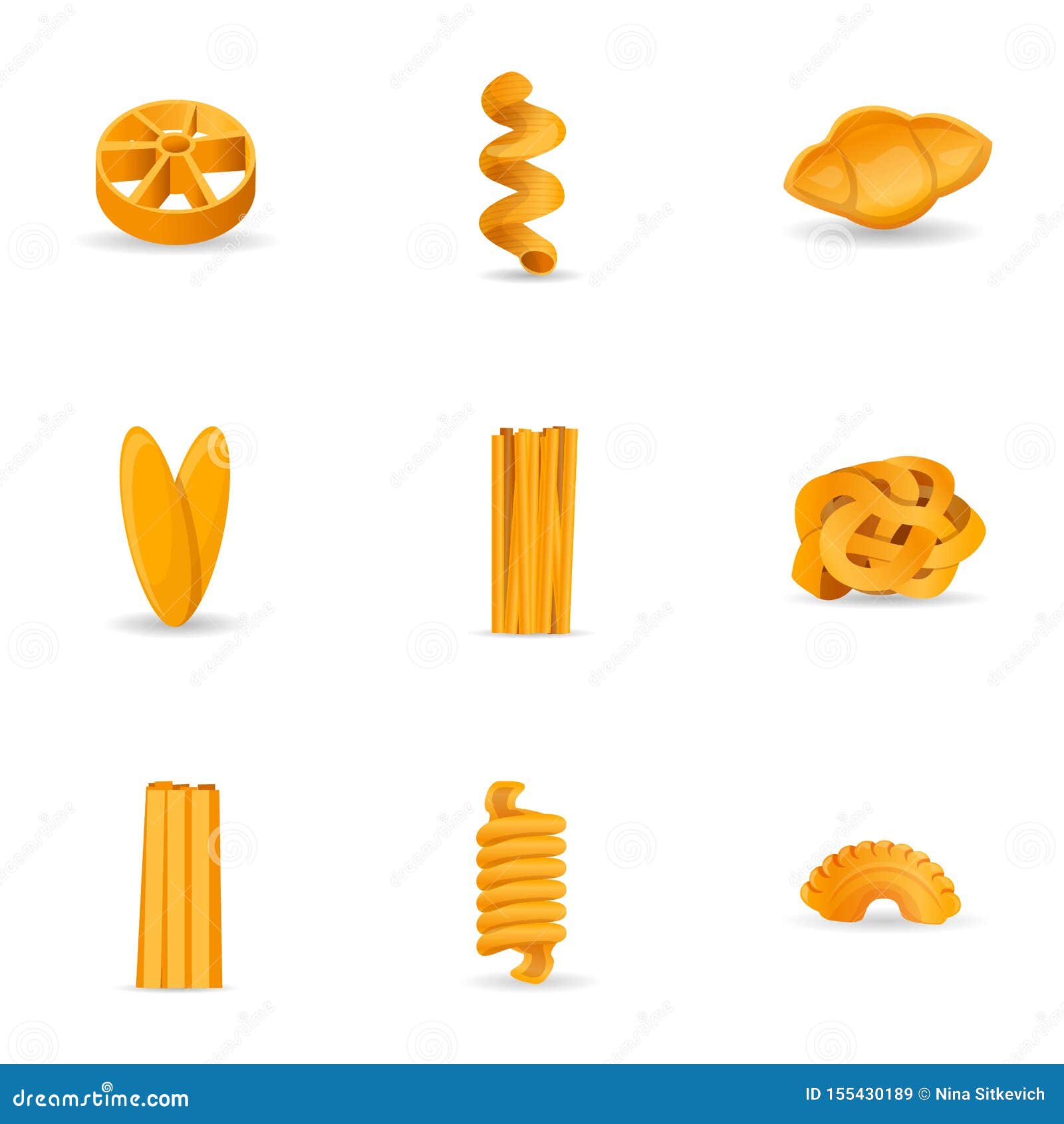 Macaroni Pasta Icon Set, Cartoon Style Stock Vector - Illustration of ...