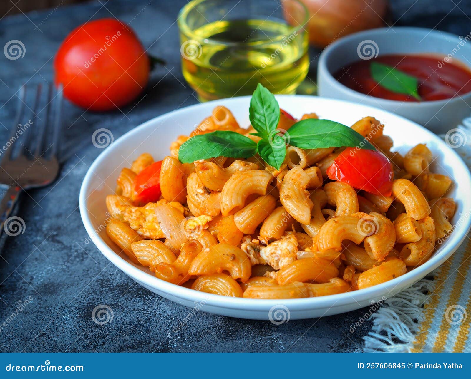 Macaroni Pasta with Tomato Sauce Stock Image - Image of lunch, onion ...