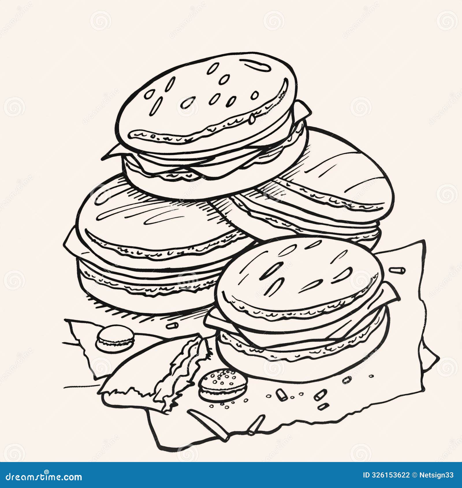 Macarons - a Black and White Drawing of a Stack of Burgers Stock ...