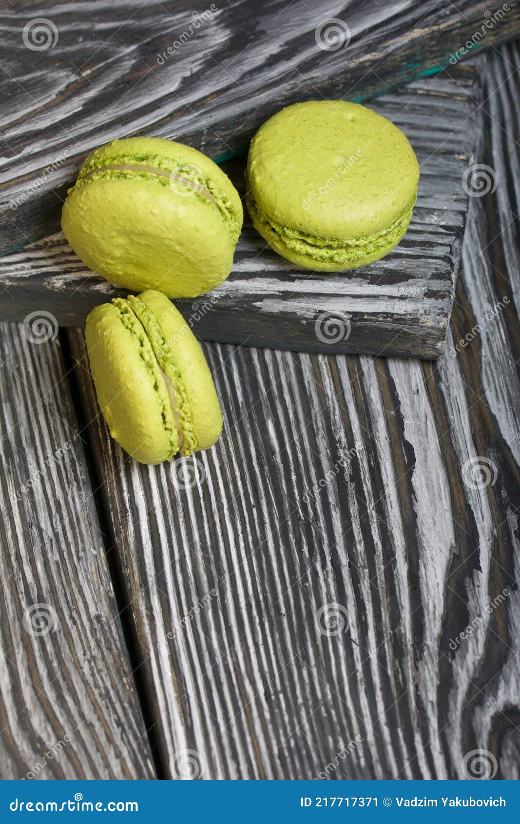 Macarons Cakes Light Green Color. they Lie on Black and White Pine ...