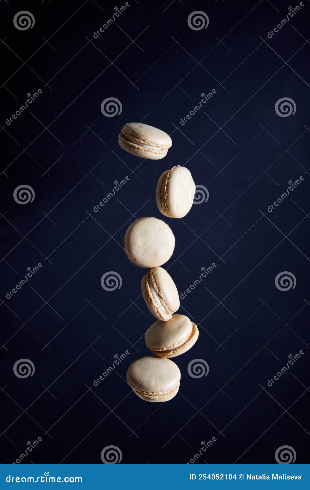 Macarons Cookie Levitation on Dark Background Stock Photo - Image of ...