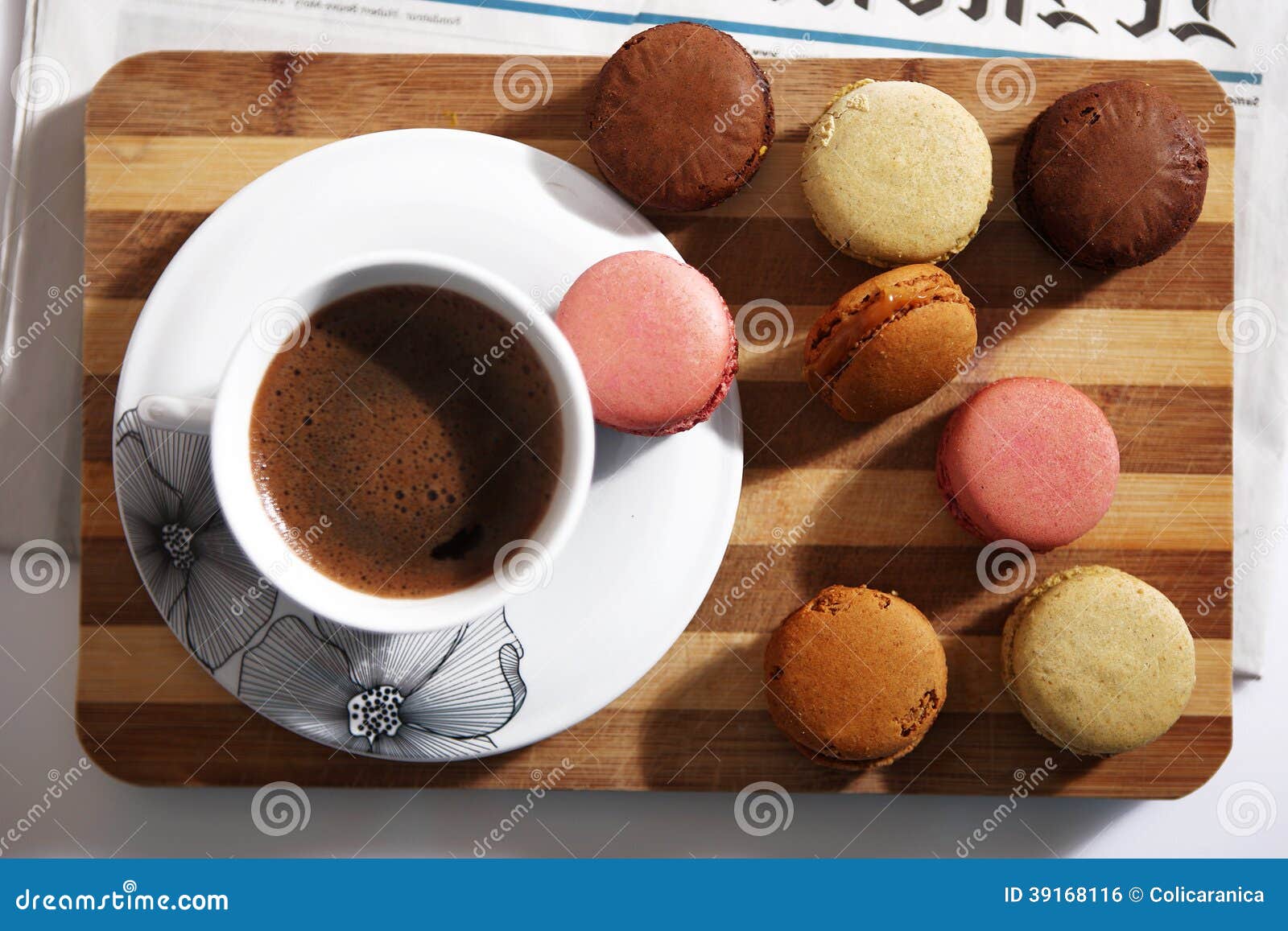 Macarons and a Cup of Coffee Stock Photo - Image of colored, colours ...