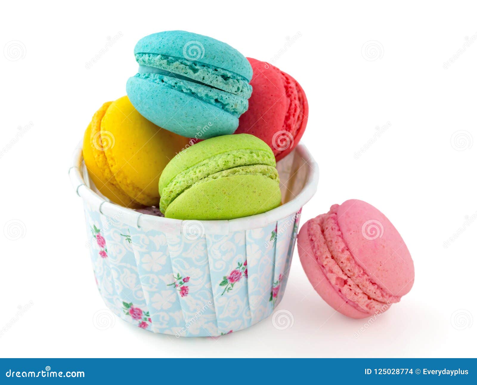 Macarons in cup on white stock photo. Image of white - 125028774