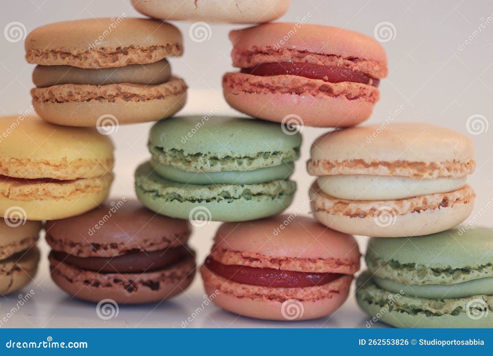 Macarons in pastel colors stock photo. Image of biscuit - 262553826
