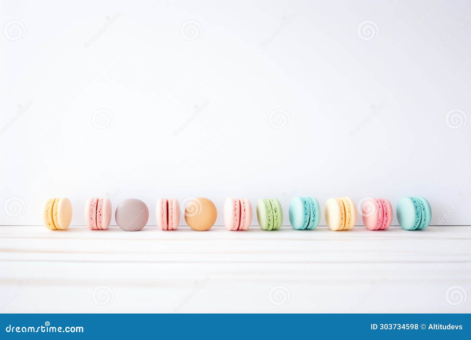 Macarons in Row, Gradient Colors, Light Wood Stock Photo - Image of ...