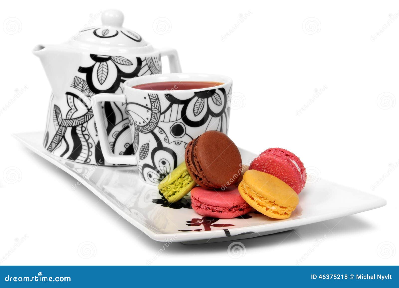 Macarons and tea set stock photo. Image of china, break - 46375218
