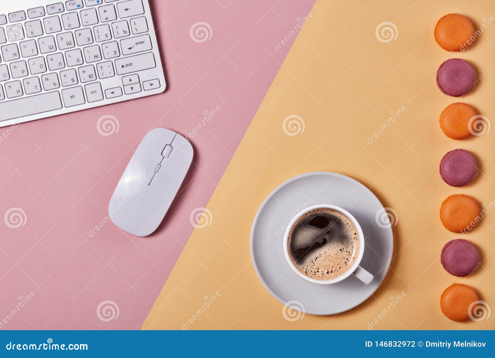 Macaroons, Coffee and Computer Keyboard Stock Photo - Image of banner ...