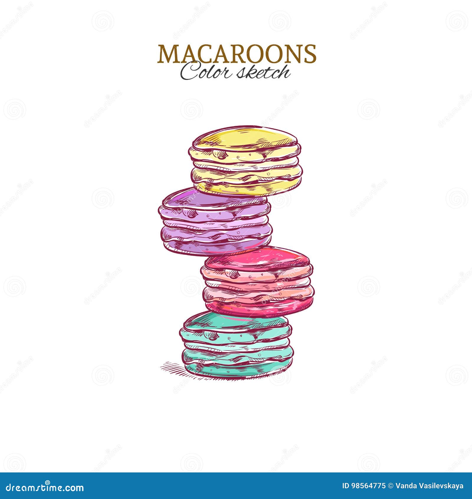 Macaroons. Colorful. Vector Hand Drawn Illustration Stock Vector ...