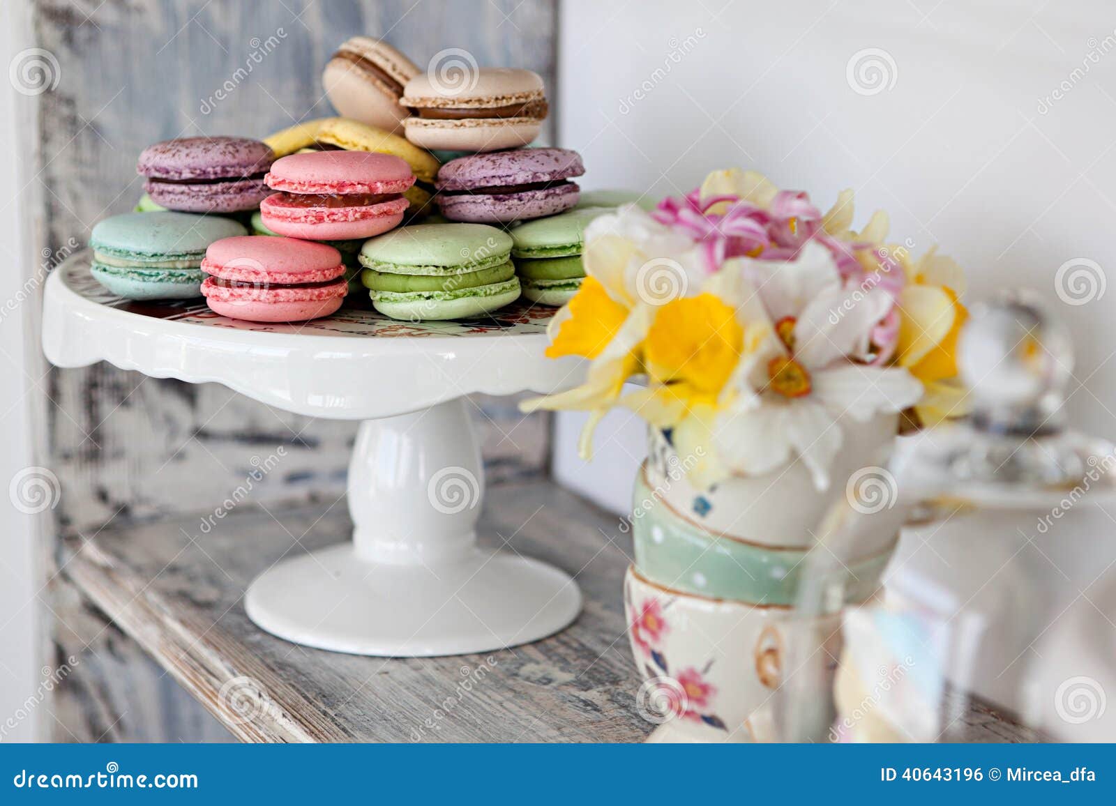Macaroons and flowers stock photo. Image of gastronomy - 40643196