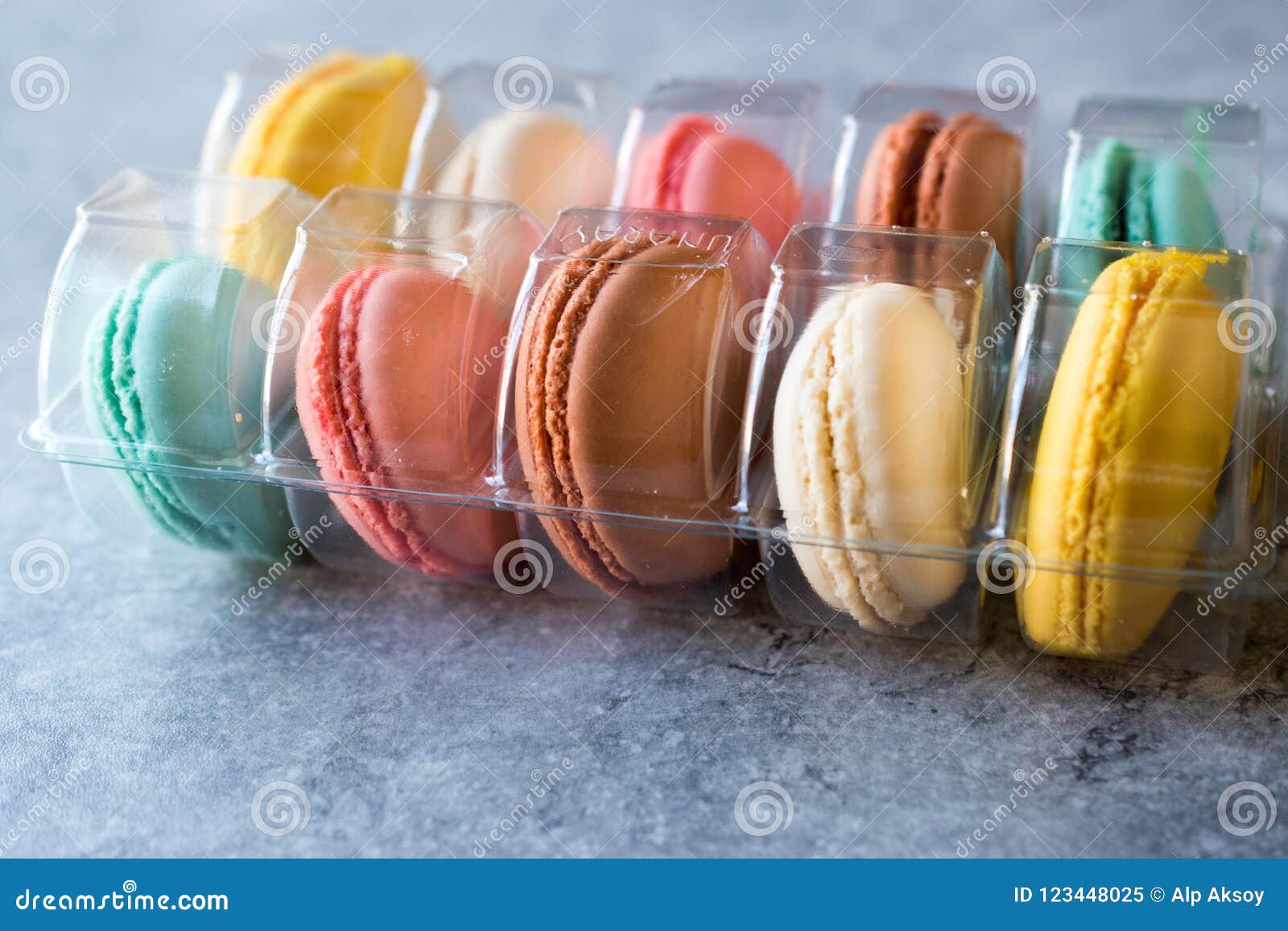 Macaroons or Macaron Cakes in Plastic Container / Package. Stock Image ...