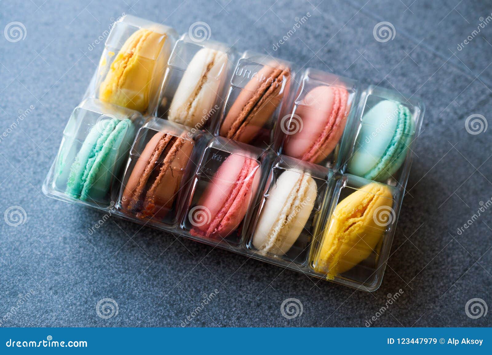 Macaroons or Macaron Cakes in Plastic Container / Package. Stock Image ...