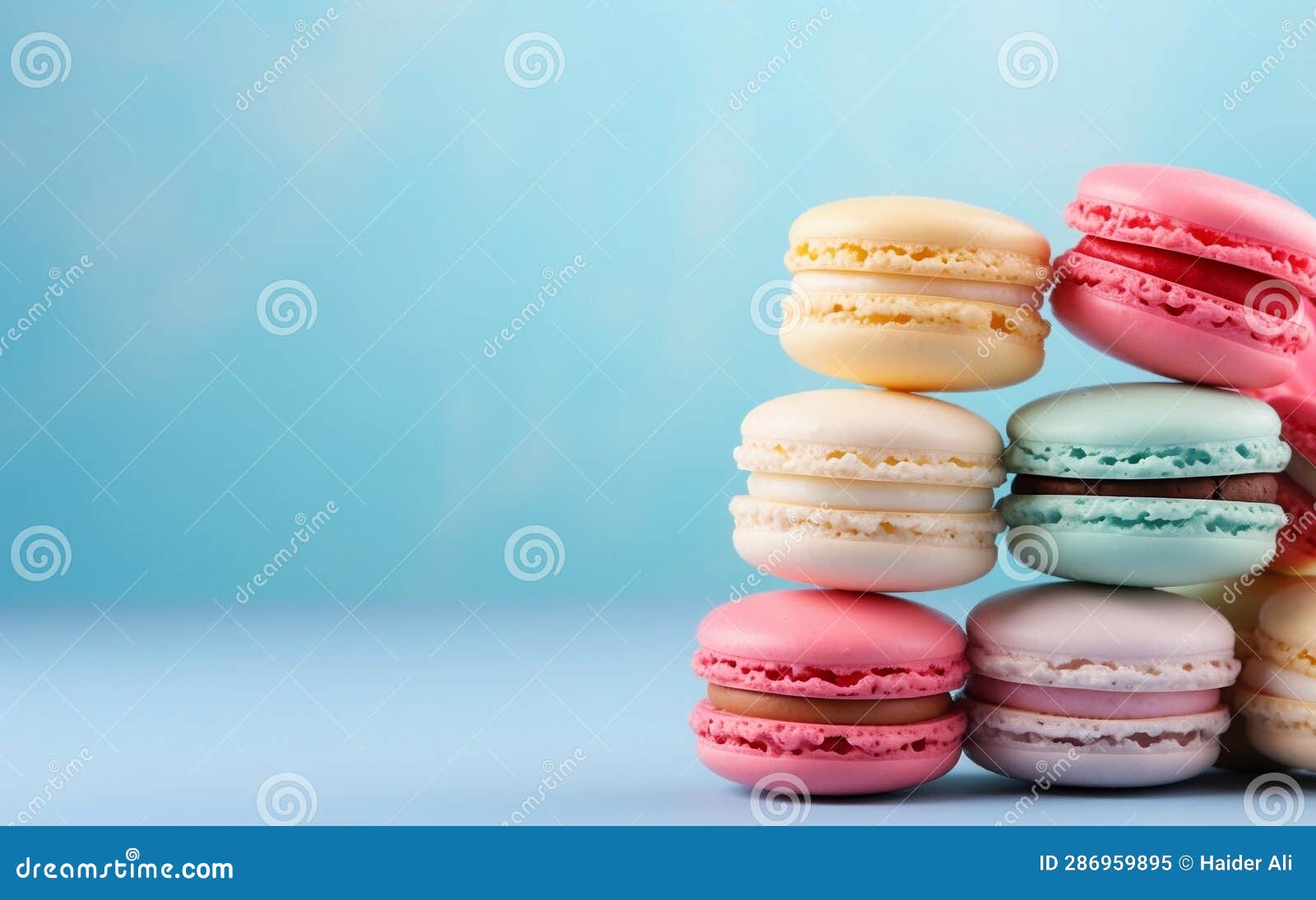 Macaroons on Pastel Blue Background. Generative AI Stock Illustration ...