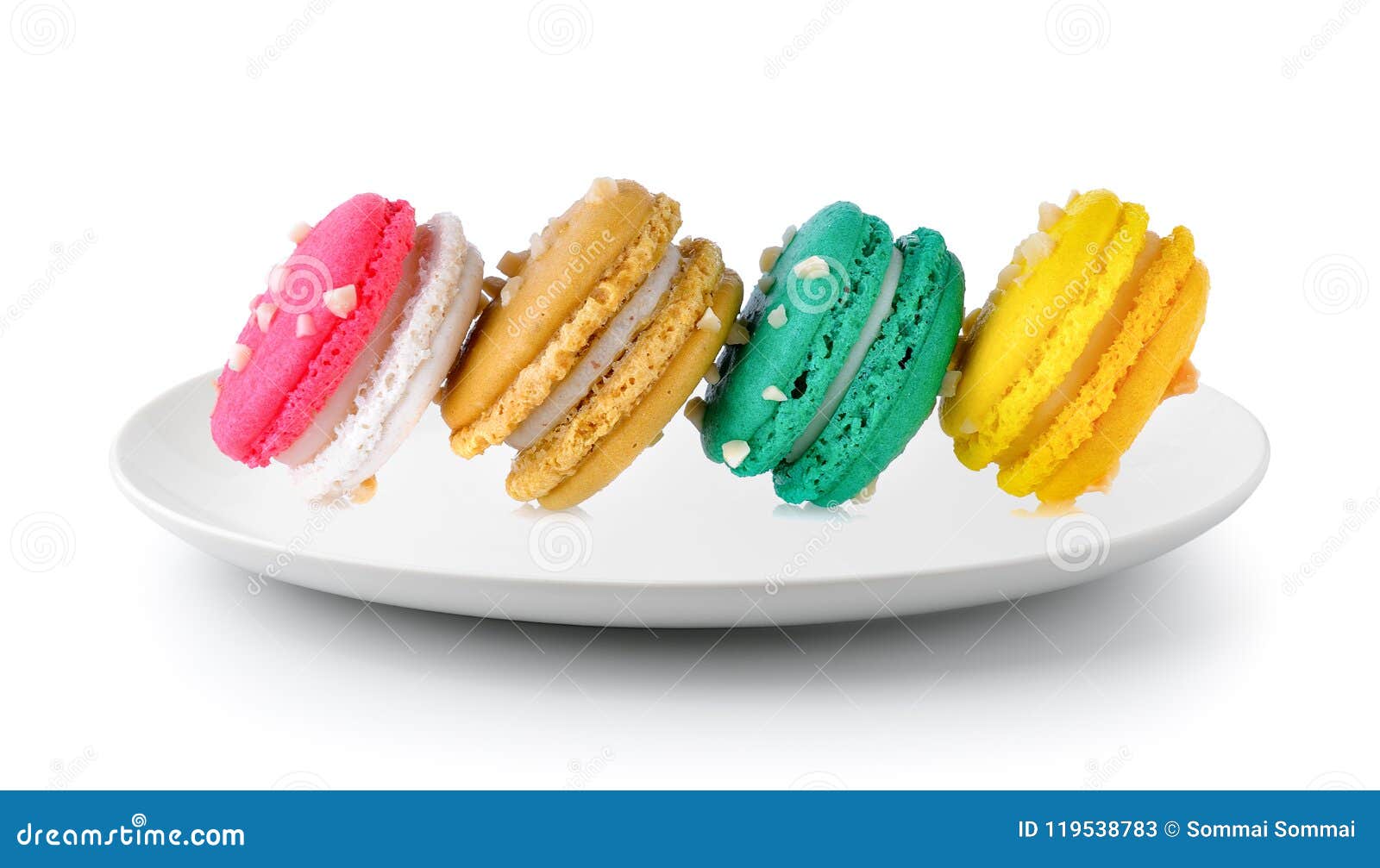 Macaroons in Plate Isolated on a White Background Stock Image - Image ...