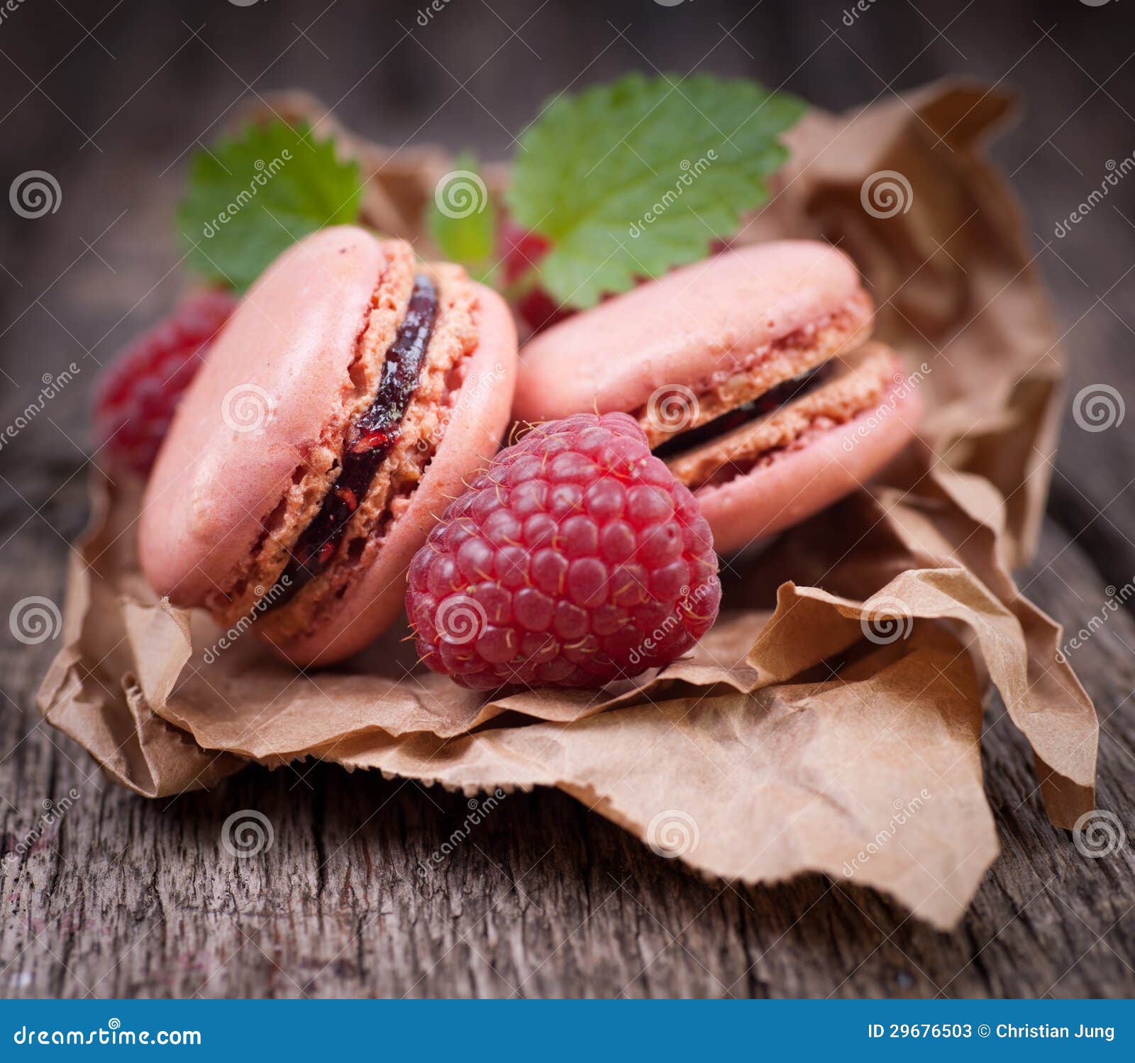 Macaroons with raspberries stock image. Image of sweet - 29676503