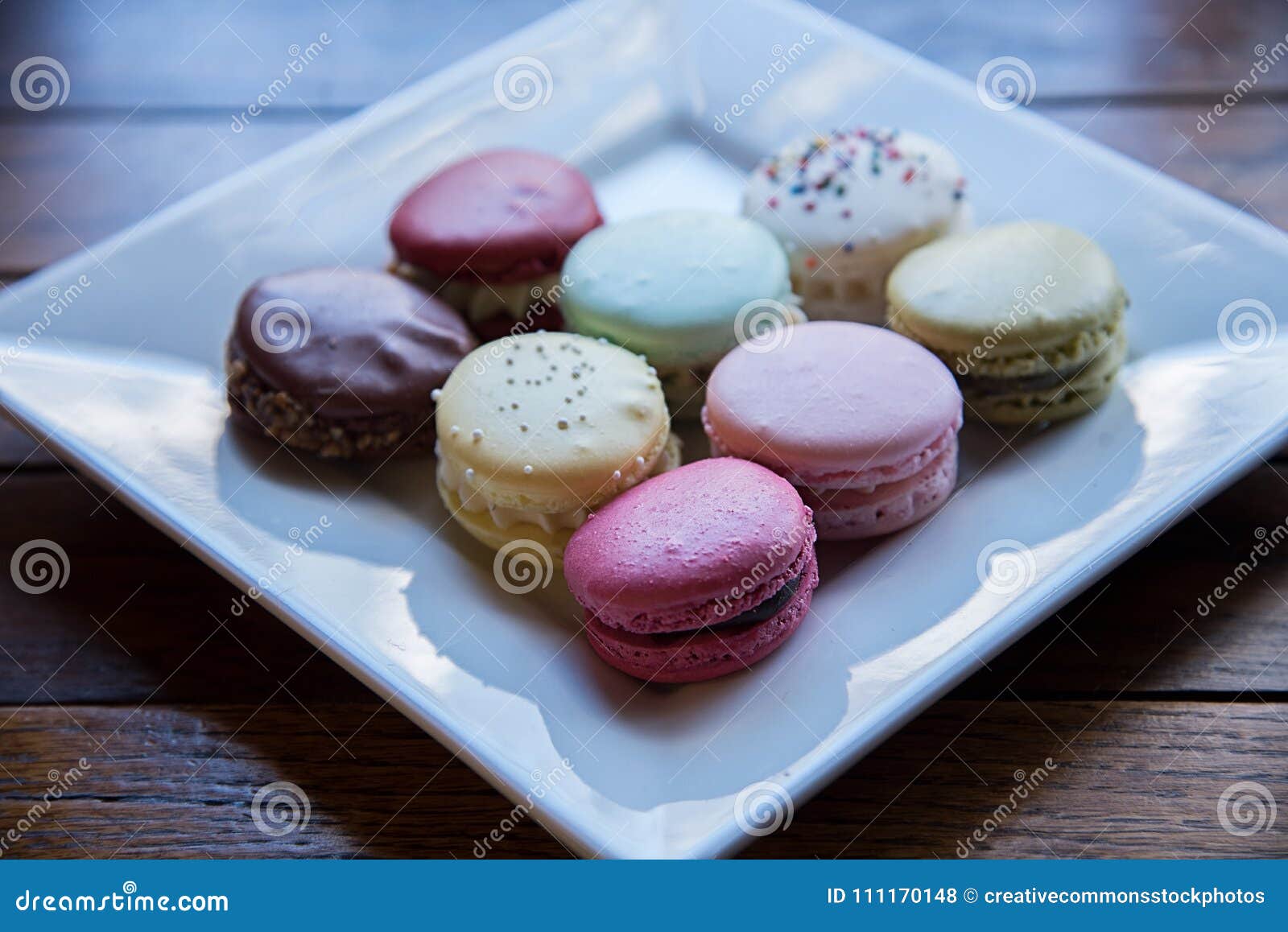 Macaroons Served On White Ceramic Plate Picture. Image: 111170148