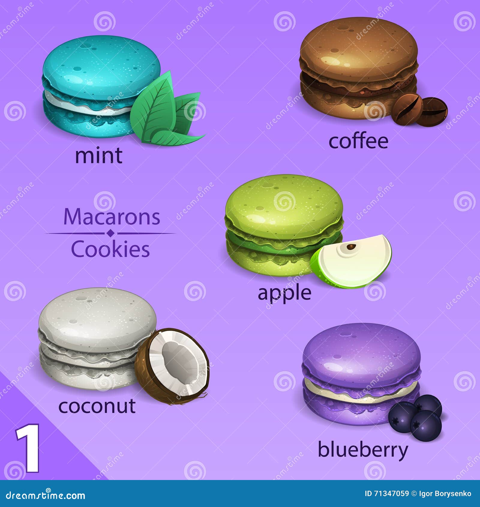 Macaroons set with tastes stock vector. Illustration of snack - 71347059