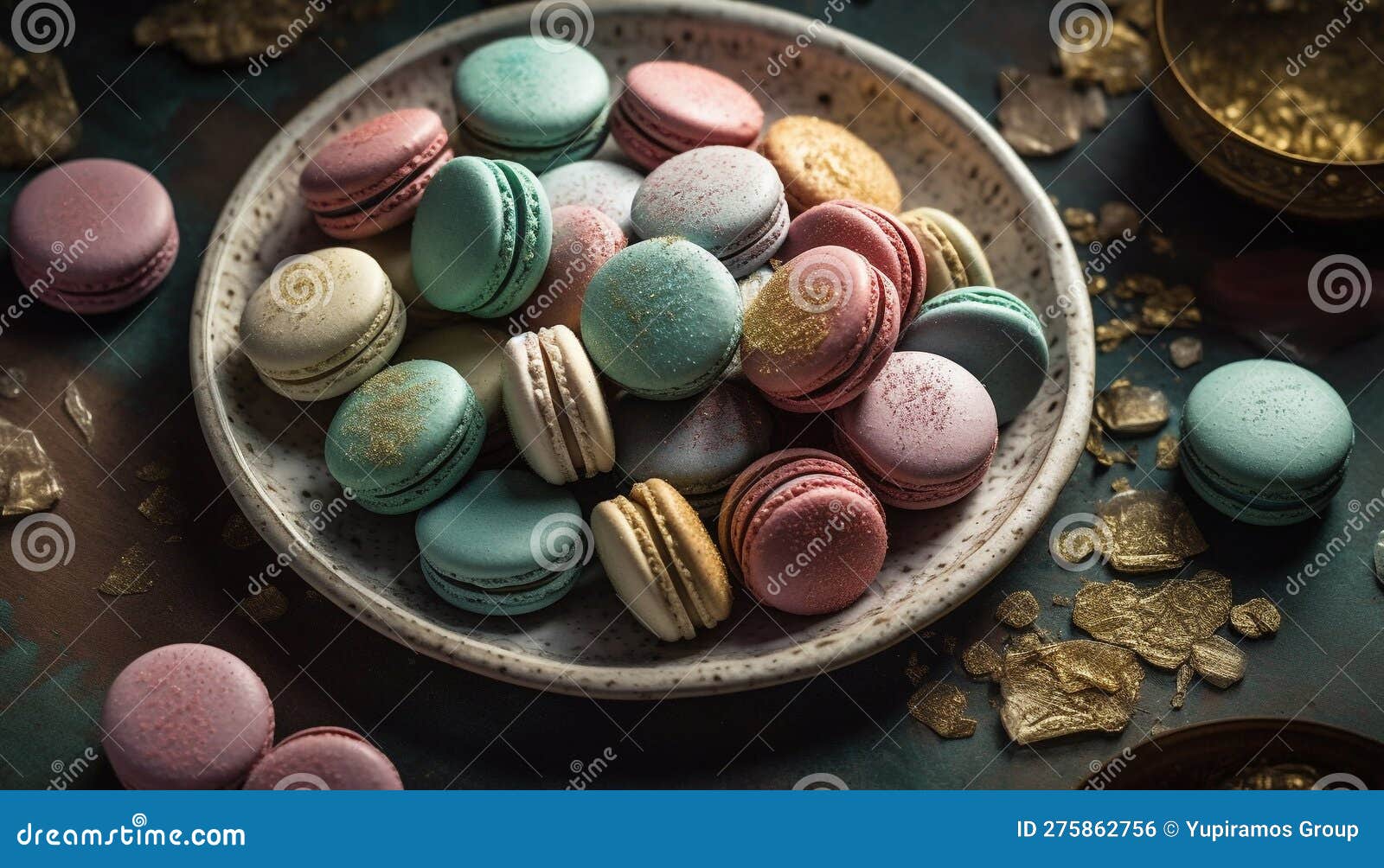 Macaroons Stacked High on Rustic Table Generated by AI Stock ...