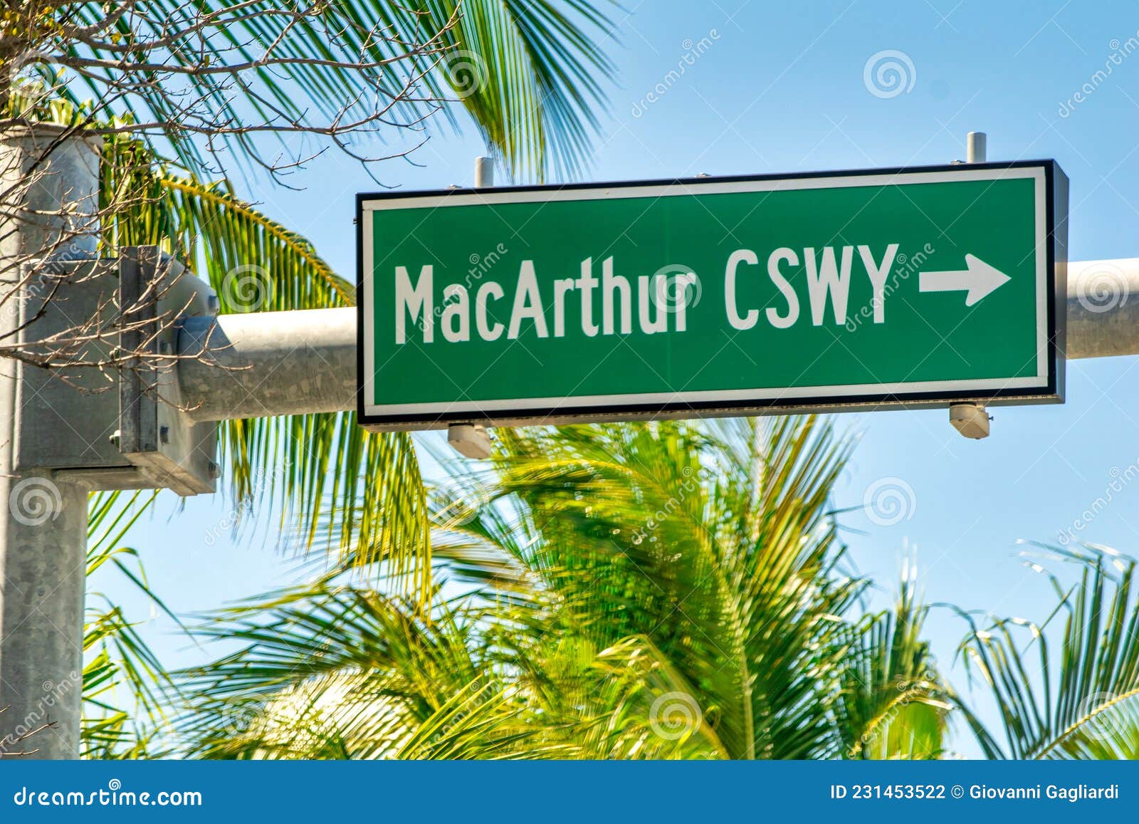 MacArthur Causeway Sign in South Beach, Miami Stock Photo - Image of ...