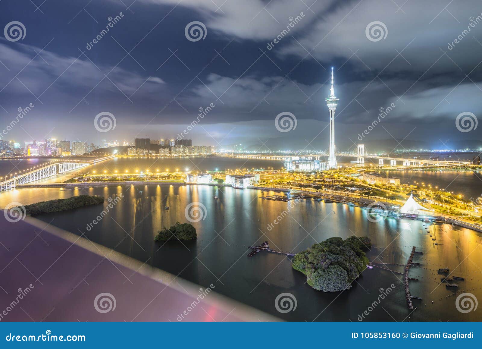 Macau Aerial Skyline at Night Stock Photo - Image of light, business ...