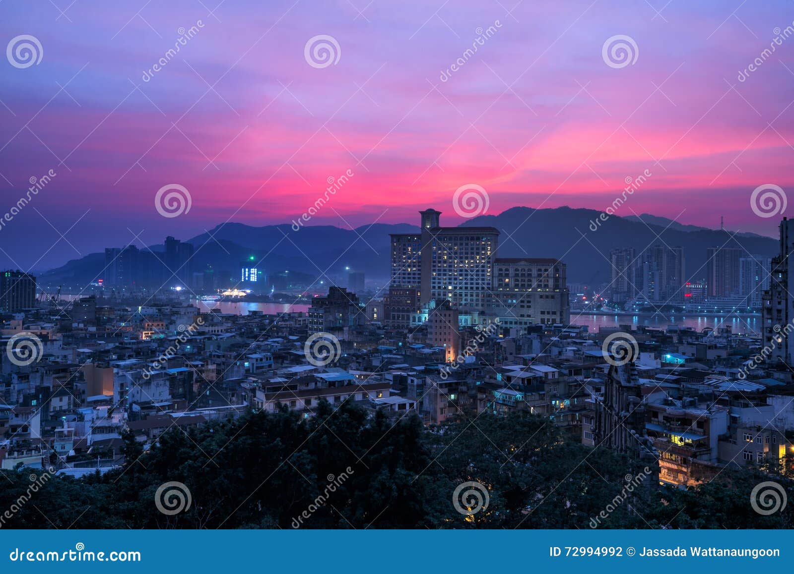 Macau City View from Above at Twilight Stock Photo - Image of highrise ...