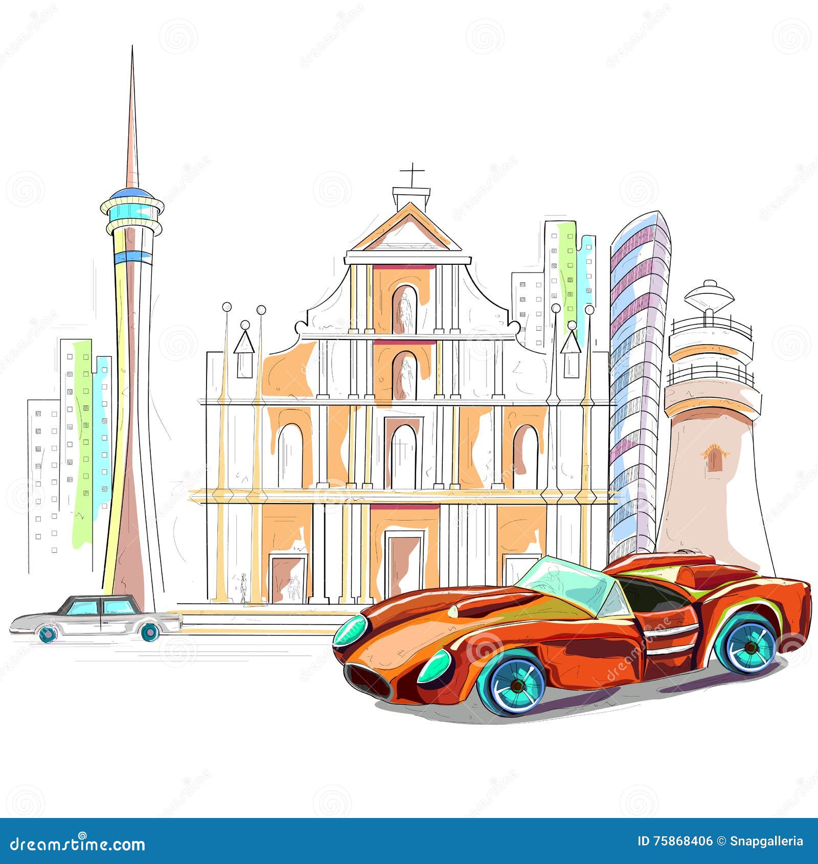 Macau Culture Travel Set Cartoon Vector | CartoonDealer.com #122455833