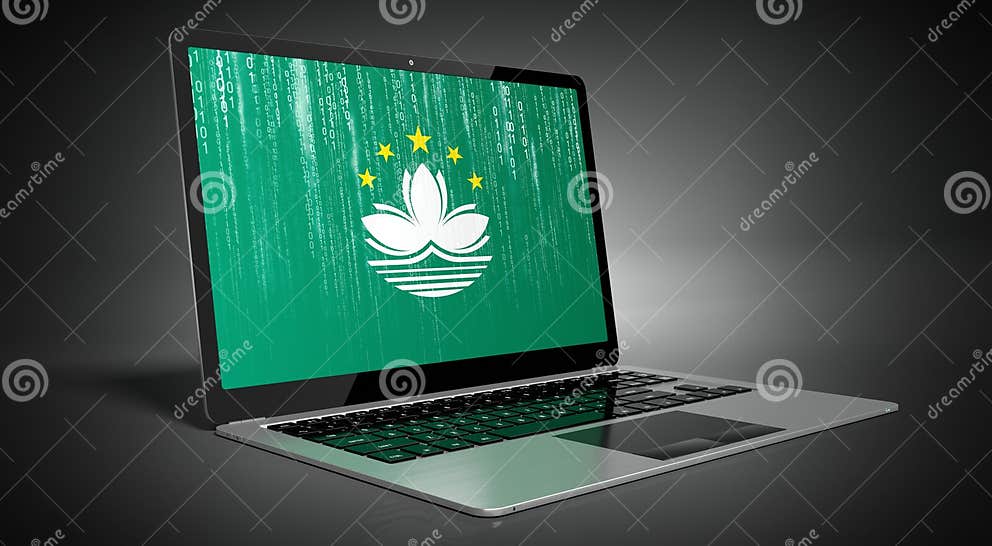 Macau - Country Flag and Binary Code on Laptop Screen Stock ...