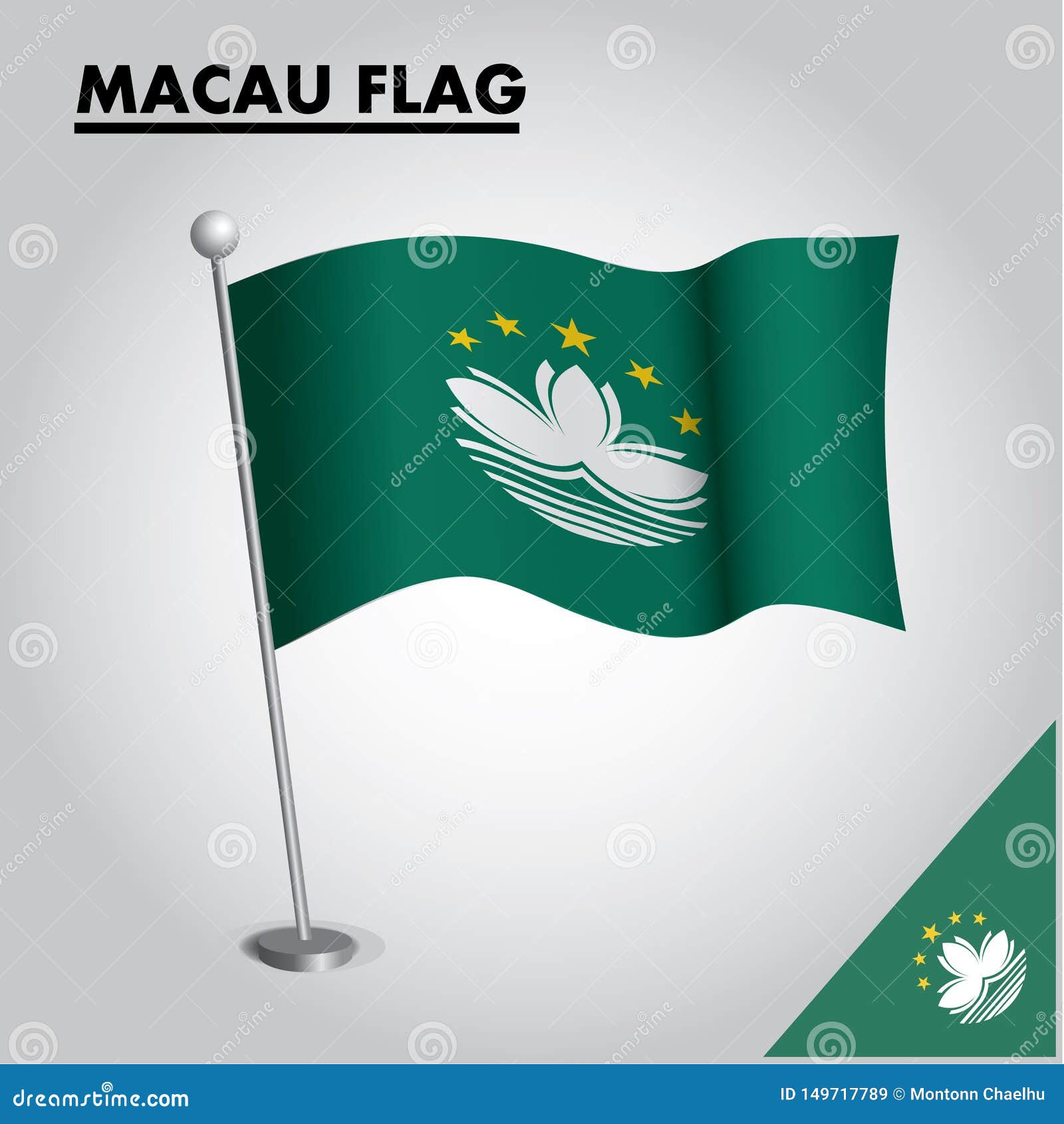 MACAU Flag National Flag of MACAU on a Pole Stock Vector - Illustration ...