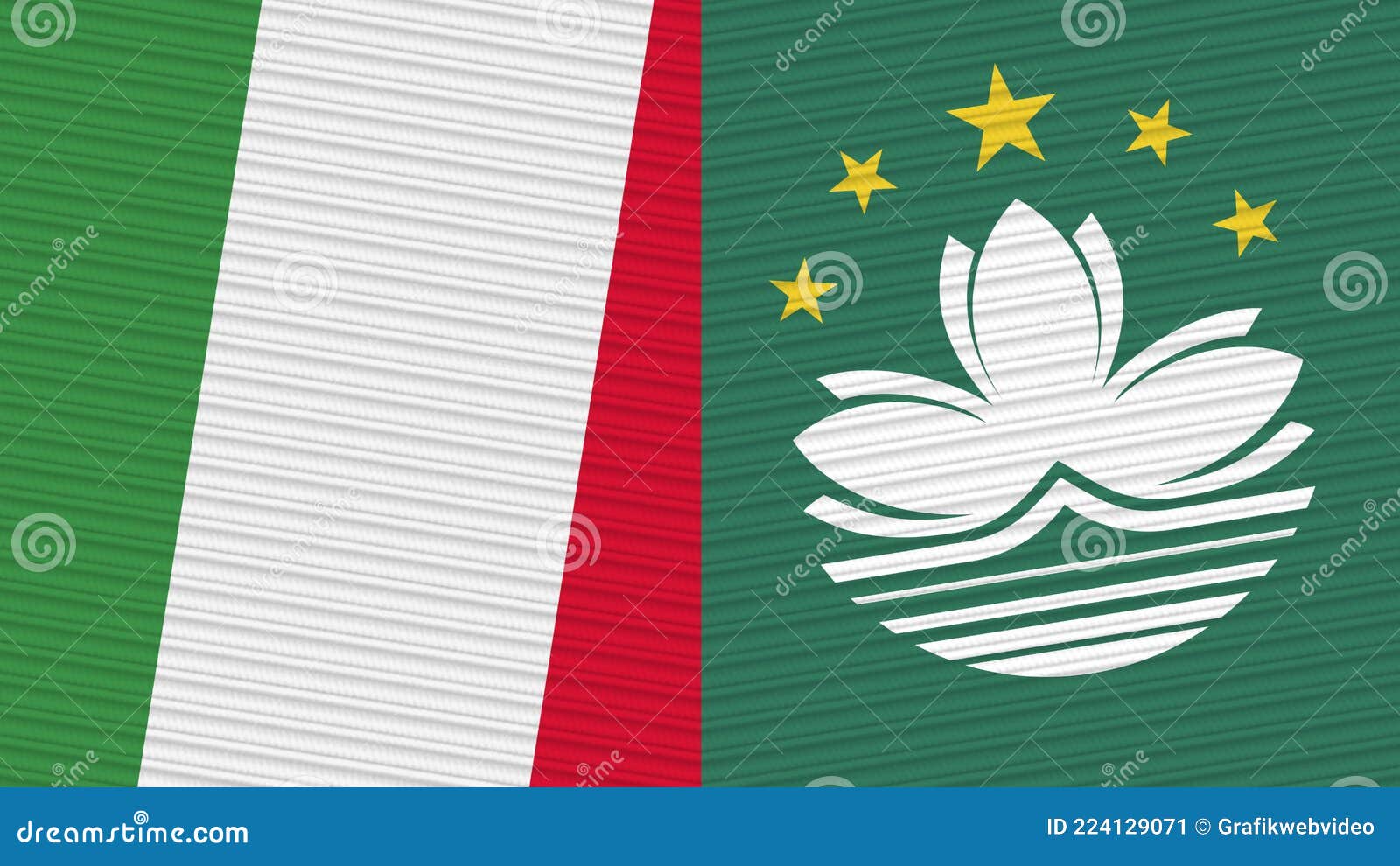 Macau and Italy Flags Together Fabric Texture Illustration Stock ...