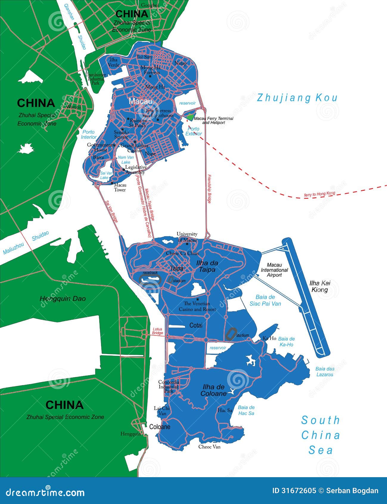 Macau map stock vector. Illustration of lake, vector - 31672605