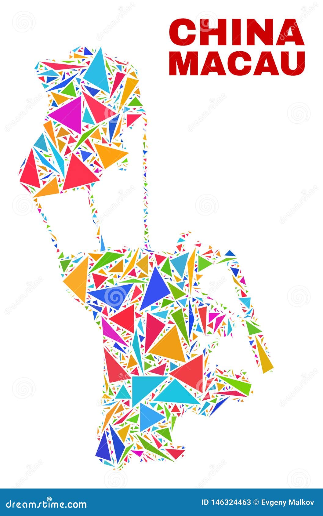 Macau Map - Mosaic of Color Triangles Stock Vector - Illustration of ...