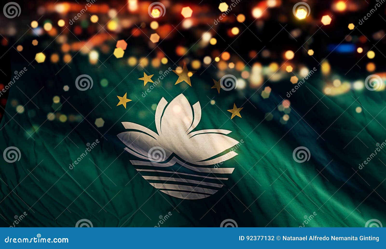 Macau National Flag Light Night Bokeh Abstract Background Stock Photo ...