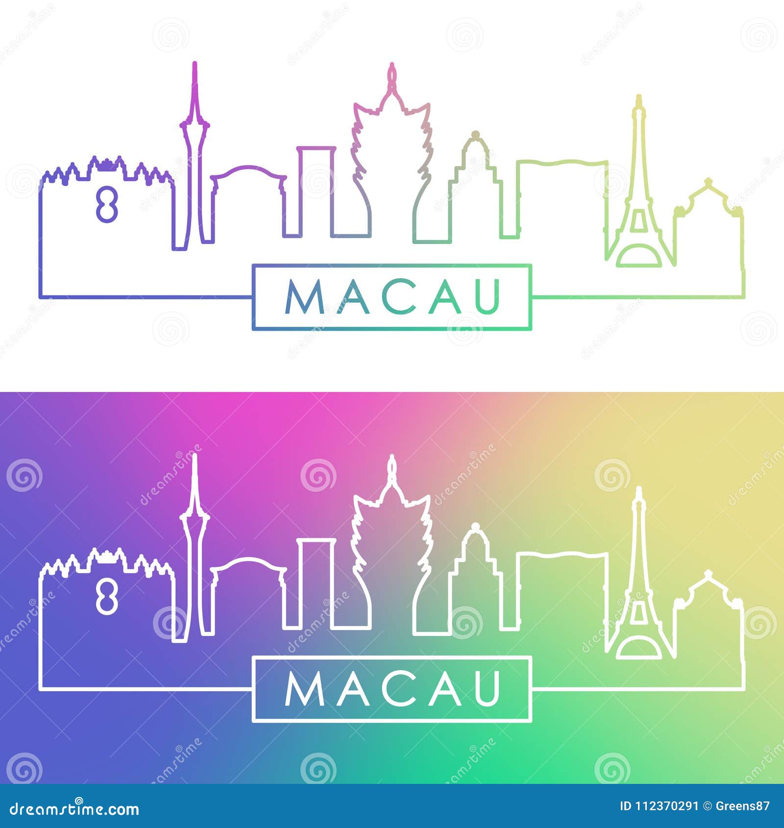 Macau Skyline. Colorful Linear Style Stock Vector - Illustration of ...