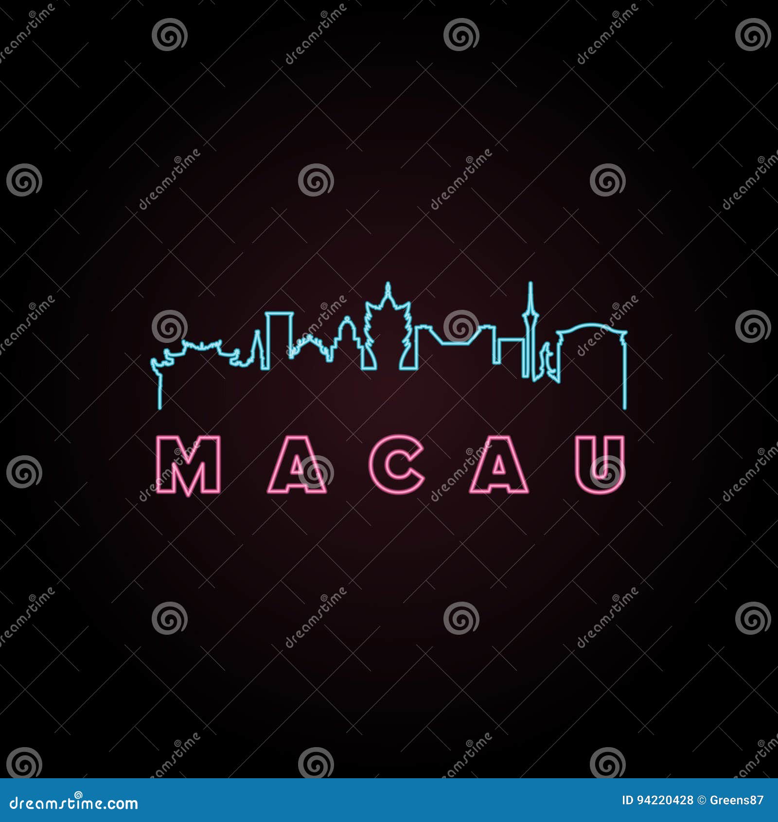 Macau Neon Sign. Bright Light Signboard. Vector Illustration ...