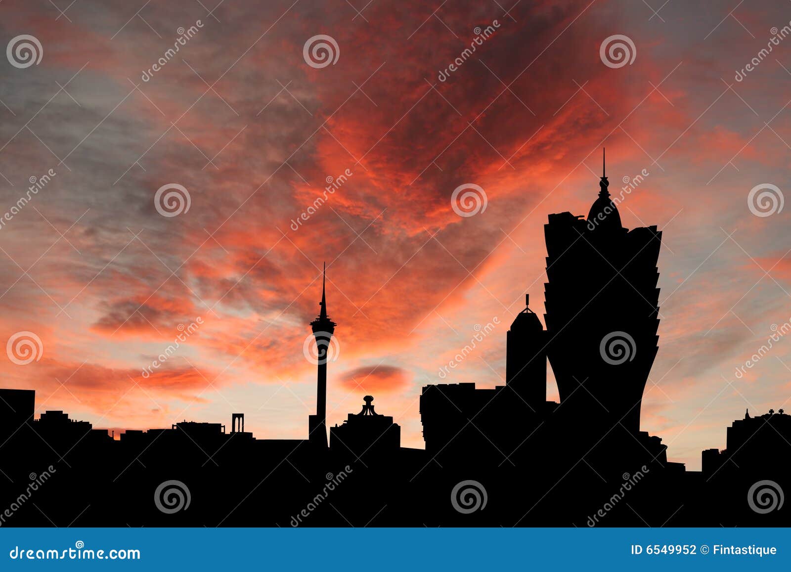 Macau skyline at sunset stock illustration. Illustration of building ...